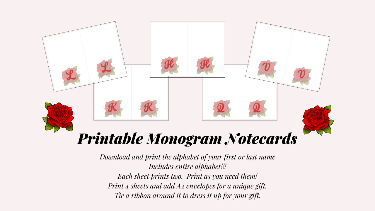 Monogram on Red Rose Note Cards
